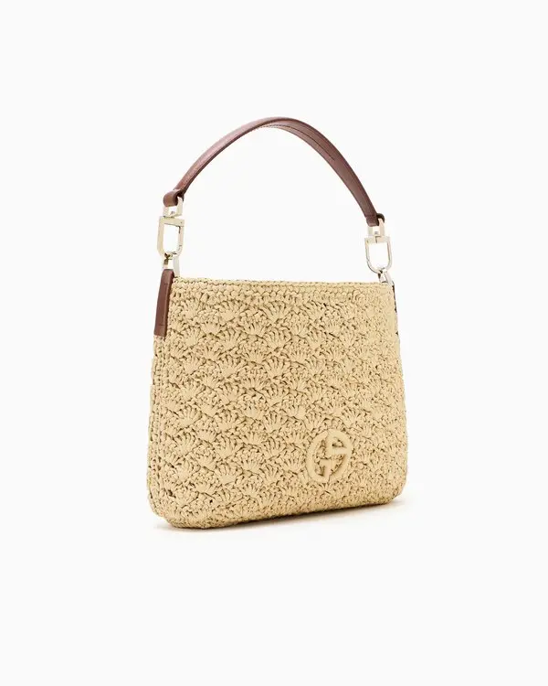 Giorgio Armani Small Shoulder Bag Made Of Raffia Fan Stitch And Leather
