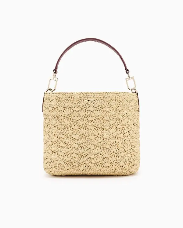 Giorgio Armani Small Shoulder Bag Made Of Raffia Fan Stitch And Leather