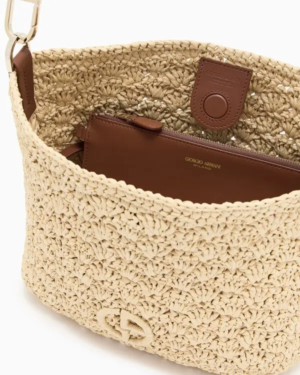 Giorgio Armani Small Shoulder Bag Made Of Raffia Fan Stitch And Leather
