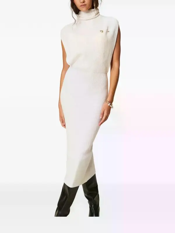 TWINSET Long Wool-blend Knit Dress With Brooch
