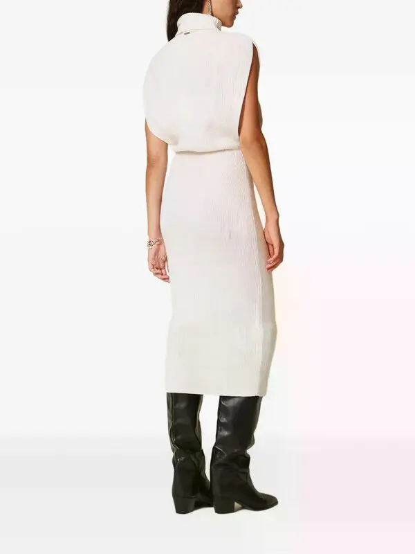 TWINSET Long Wool-blend Knit Dress With Brooch