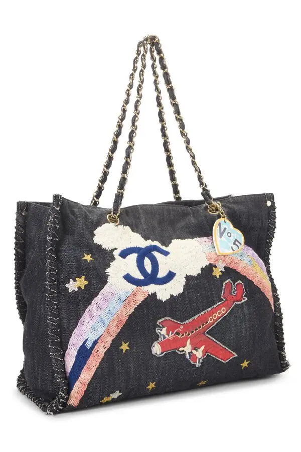 Chanel Denim Night Flight Embroidered Tote Bag