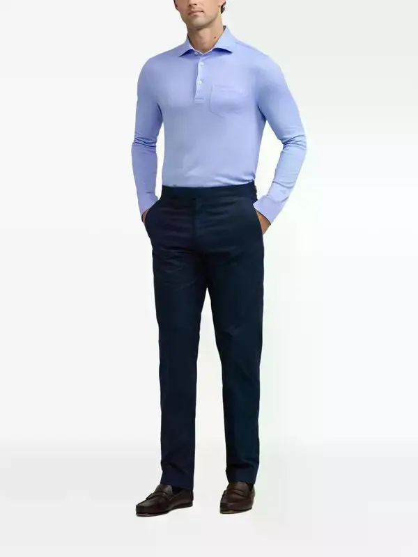 Ralph Lauren Purple Label Long-sleeve Chest-pocket Polo Shirt - Blue
