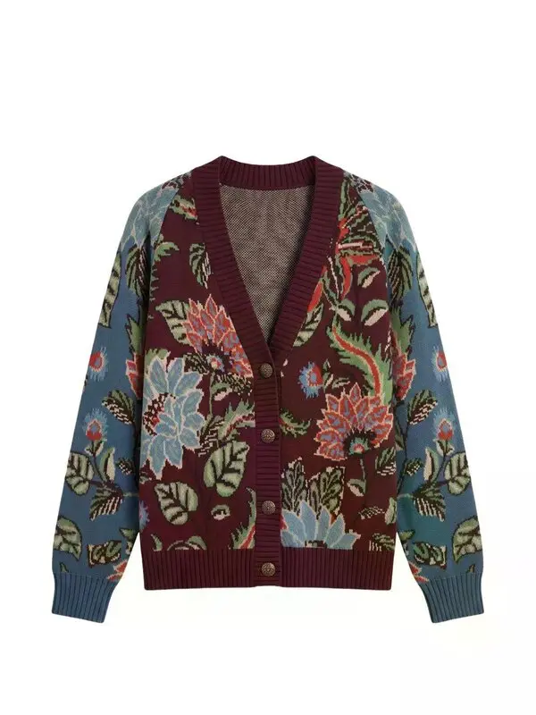 Farm Rio Mixed Delhi Floral Buttoned Knit Cardigan