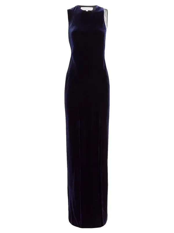 Galvan Sheer Panel Velvet Crescent Dress - Midnight Blue