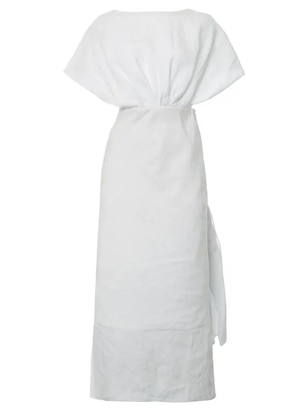 Miu Miu Drape-detailed Linen Midi Dress - White