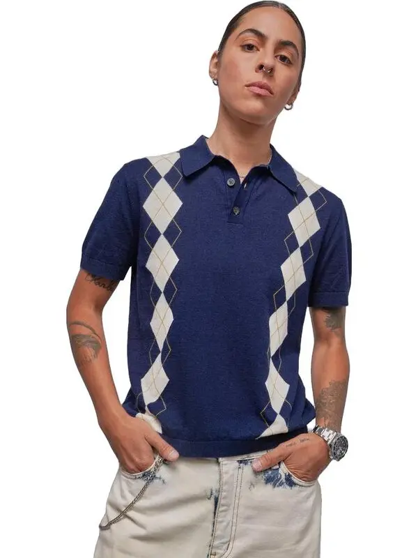 WILDFANG Argyle Sweater Polo - Navy