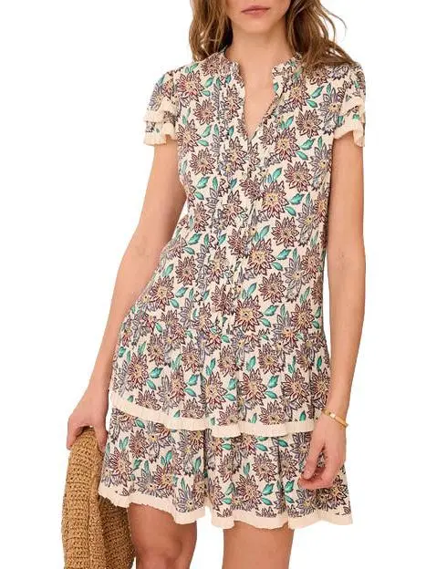 Mint Velvet Floral Print Mini Dress With Ruffle Details - Burgundy