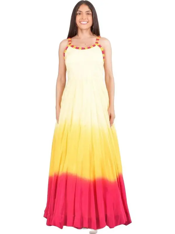 RAAS Hand Tie-dye Ombre Silk Maxi Sundress - Yellow