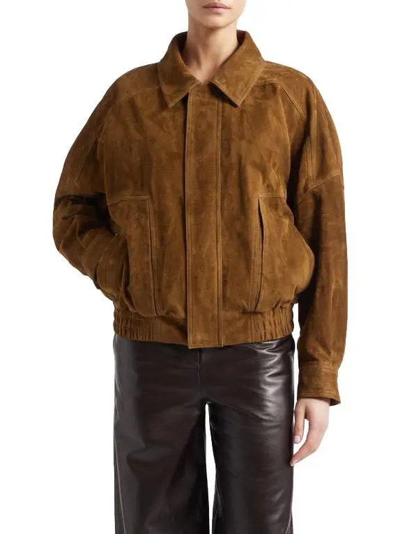 Nour Hammour Dalma Relaxed Suede Zip-up Jacket - Bark