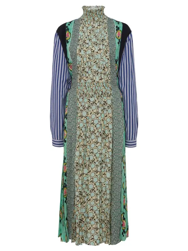 Prada Patchwork Smocked Crepe Midi Dress - Print