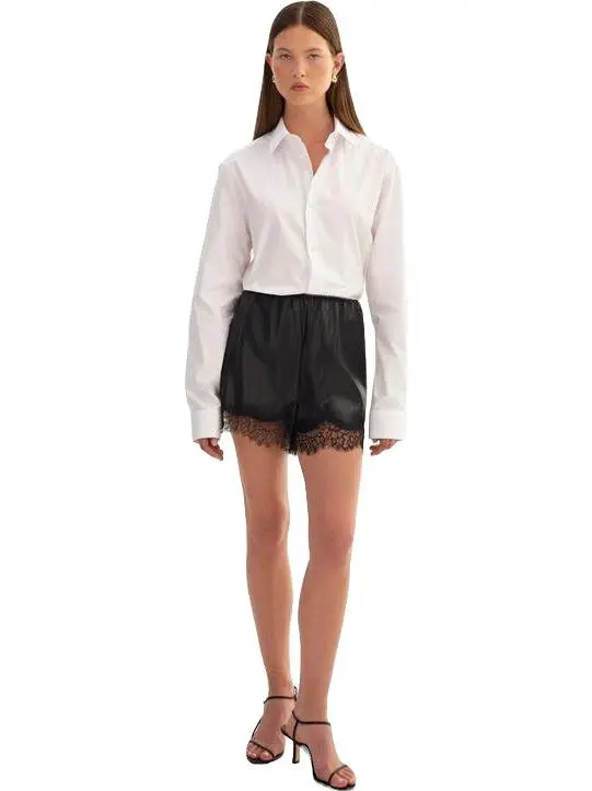 LAMARQUE Farah Lace Faux Leather Shorts - Black