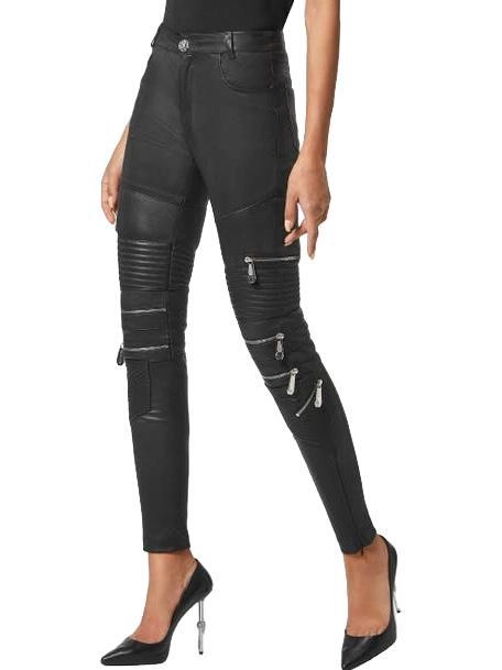 Philipp Plein Leather Zip-up Biker Trousers - Black