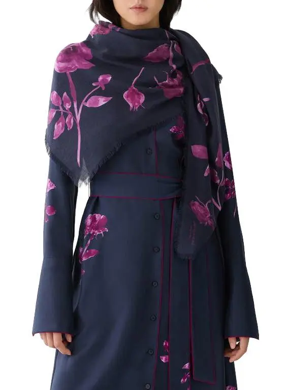 Lafayette 148 New York Cashmere & Silk Floral Shawl - Ink Multi