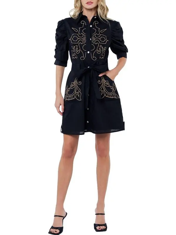 CIEBON Lucy Embroidered Minidress - Black
