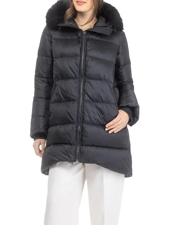 Gorski Apres-ski Horizontal Parka Coat With Detachable Toscana Lamb Hood Trim - Black/black
