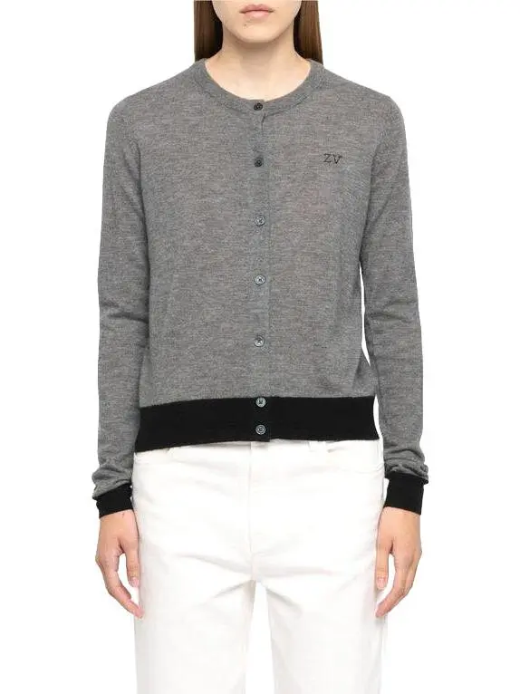 Zadig&Voltaire Missya Cashmere Cardigan With Embellished Monogram - Medium Grey