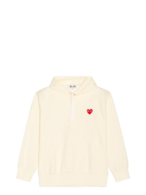 Play Comme Des Garcon Pullover Hoodie With Red Emblem - Ivory