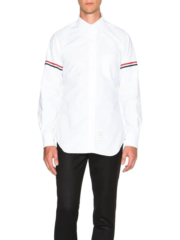Thom Browne Classic Button Down With Grosgrain Armbands - White