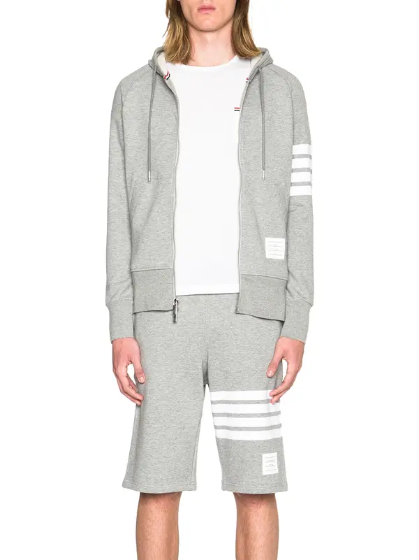 Thom Browne Engineered Bar Zip Hoodie - Light Heather Grey
