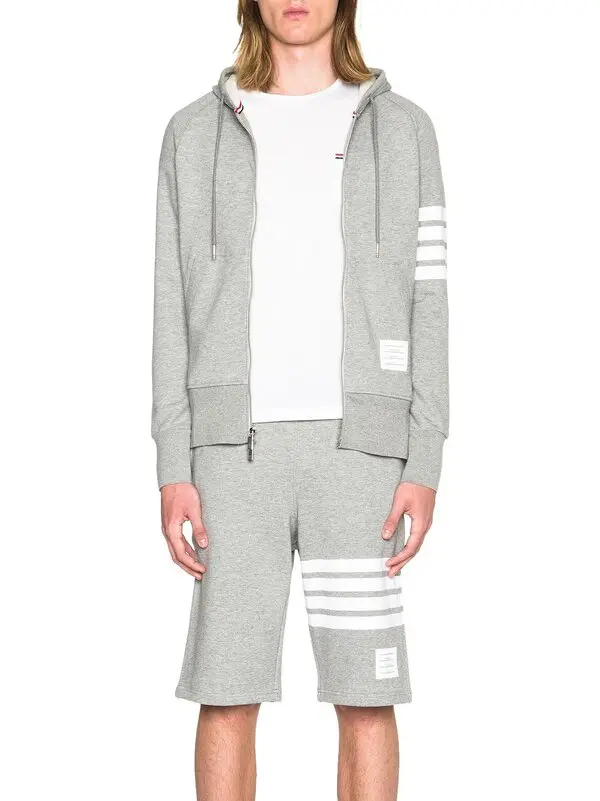 Thom Browne Engineered Bar Zip Hoodie - Light Heather Grey
