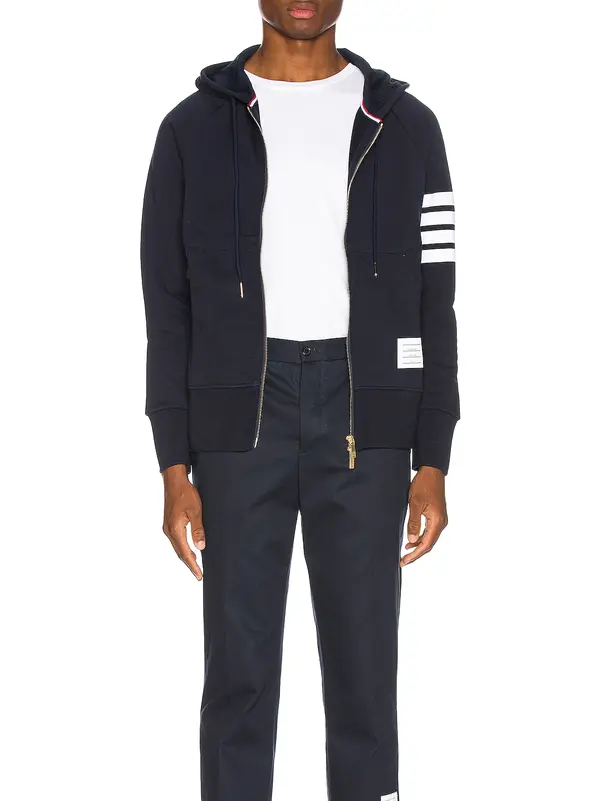 Thom Browne Engineered Bar Zip Hoodie - Navy
