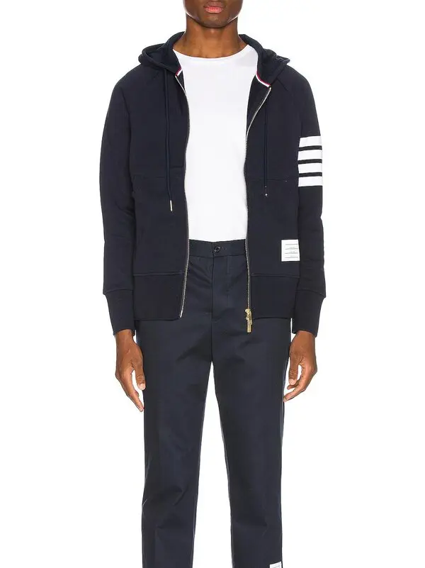 Thom Browne Engineered Bar Zip Hoodie - Navy
