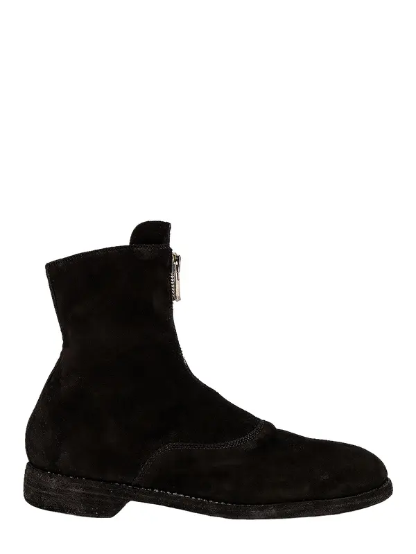 Guidi Stag Suede Zipper Boots - Black