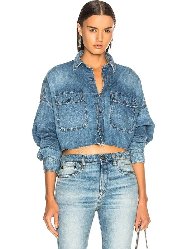 R13 Cropped Denim Shirt - Brindley