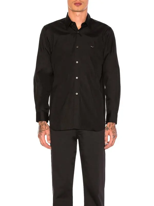 Play Comme Des Garcon Small Emblem Cotton Button Down - Black