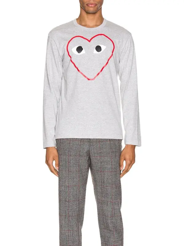 Play Comme Des Garcon Heart Logo Long Sleeve Tee In Novelty,gray - Grey