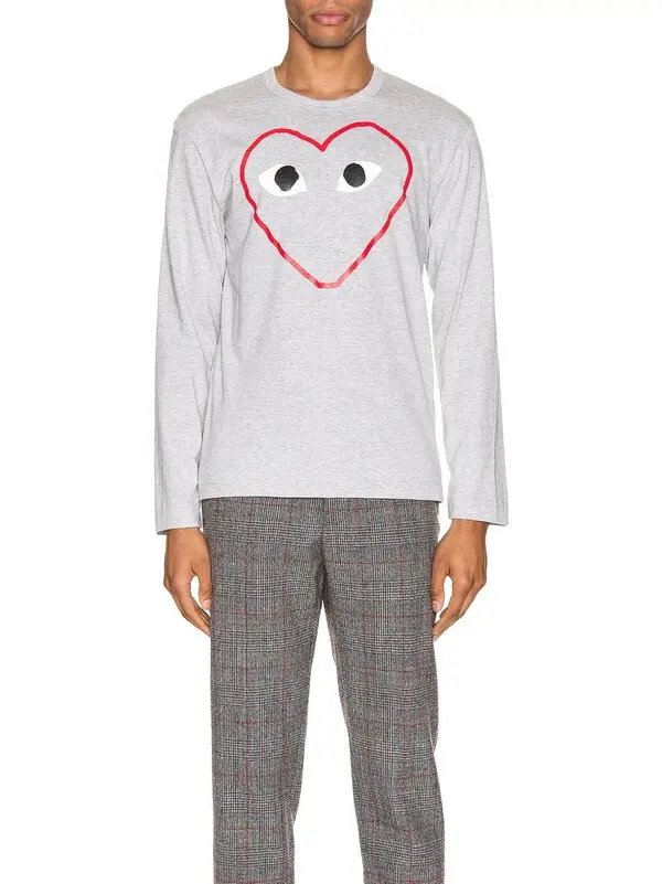 Play Comme Des Garcon Heart Logo Long Sleeve Tee - Grey