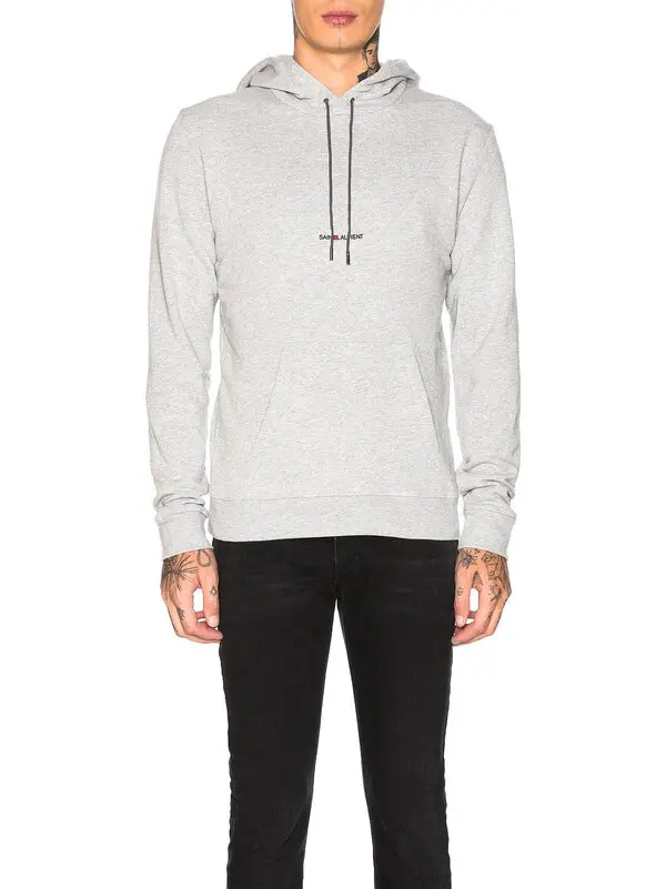 Saint Laurent French Terry Hoodie With Drawstring - Grey