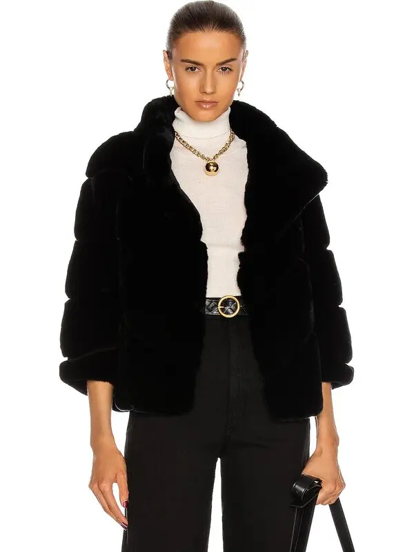 YVES SALOMON Rex Rabbit Band Jacket - Noir