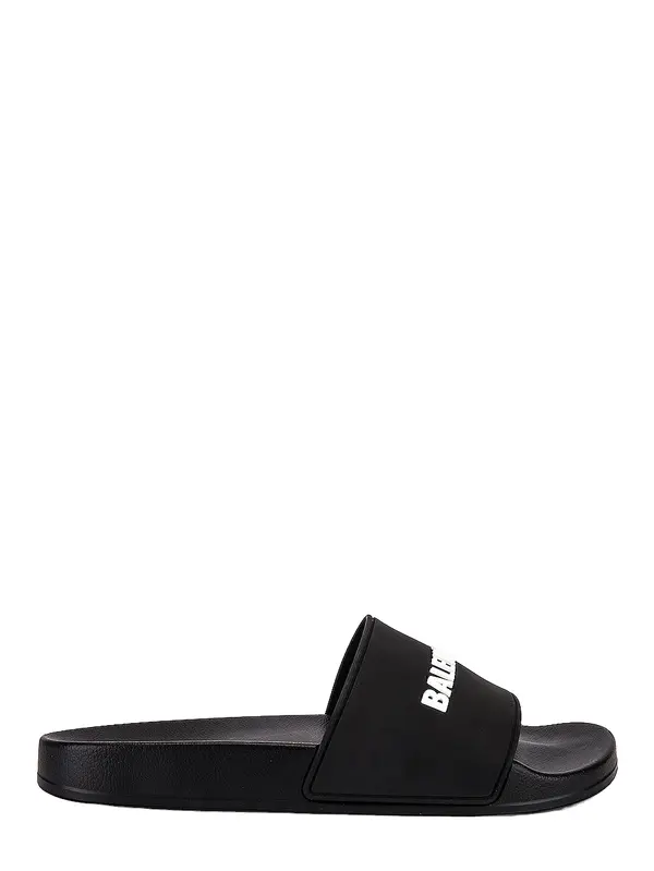 Balenciaga Logo Pool Slide - Black & White