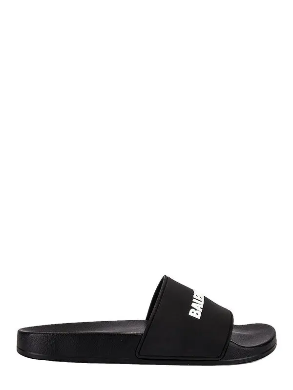 Balenciaga Logo Pool Slide - Black & White