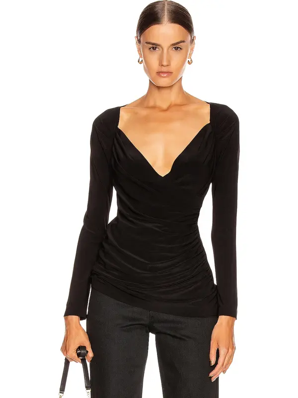 Norma Kamali Long Sleeve Sweetheart Top - Black