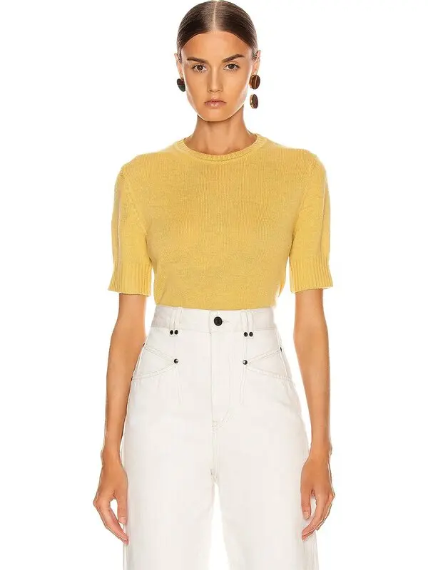 JIL SANDER Short Sleeve Sweater Top - Medium Yellow