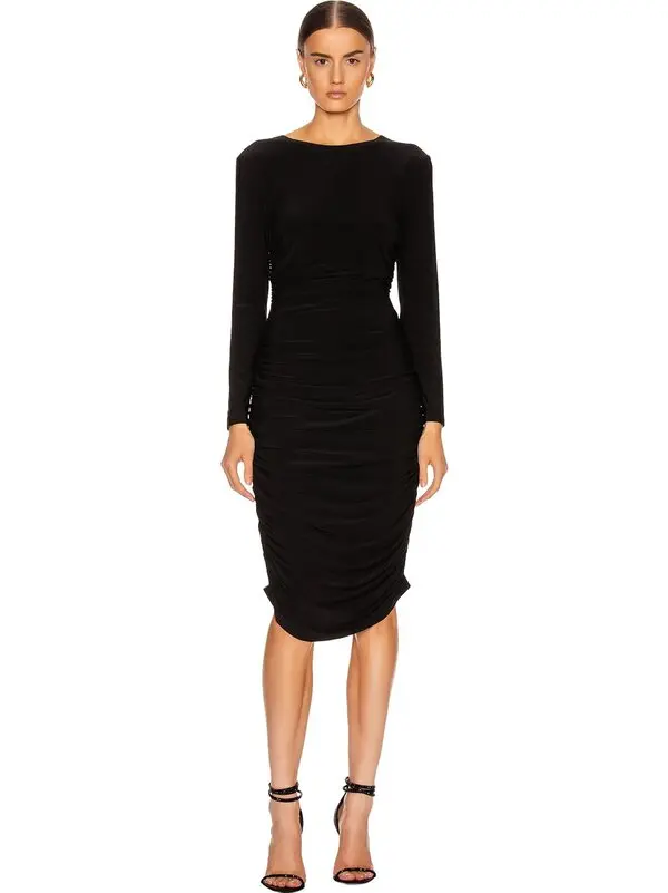 Norma Kamali Long Sleeve Shirred Dress - Black