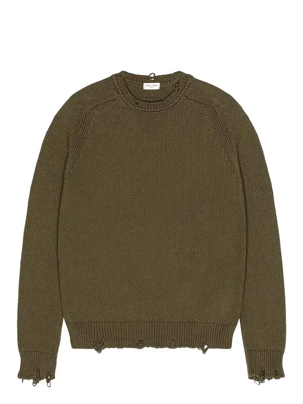 Saint Laurent Detail Crewneck - Khaki