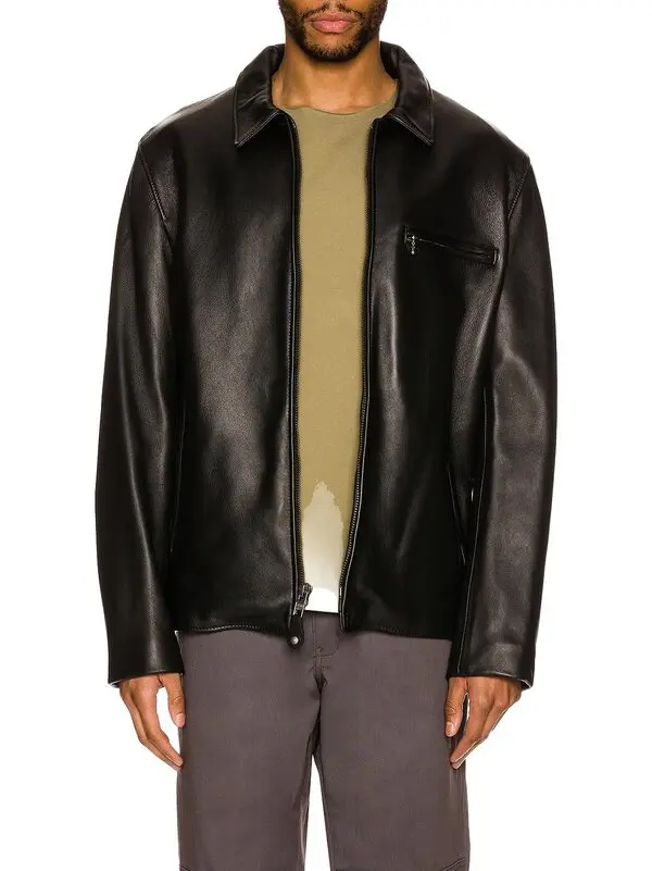 SCHOTT Collar Lamb Leather Jacket - Black