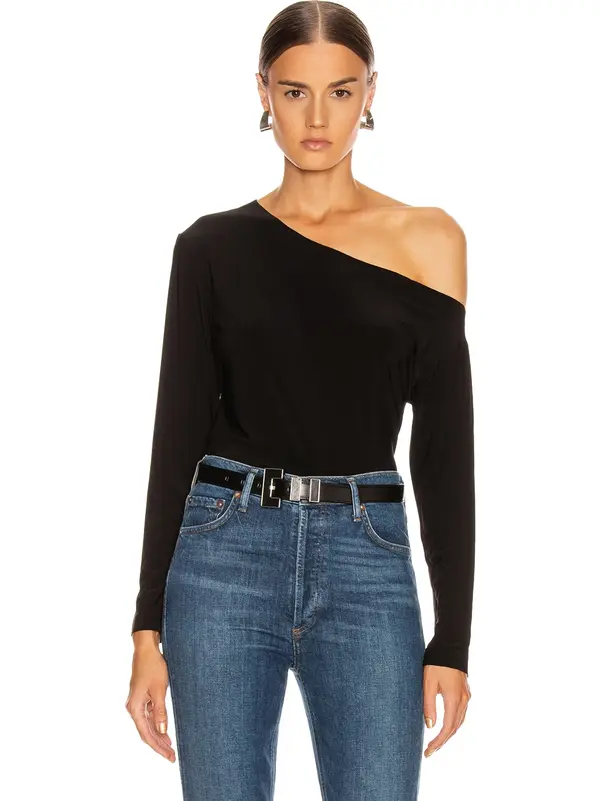 Norma Kamali Long Sleeve Drop Shoulder Top - Black