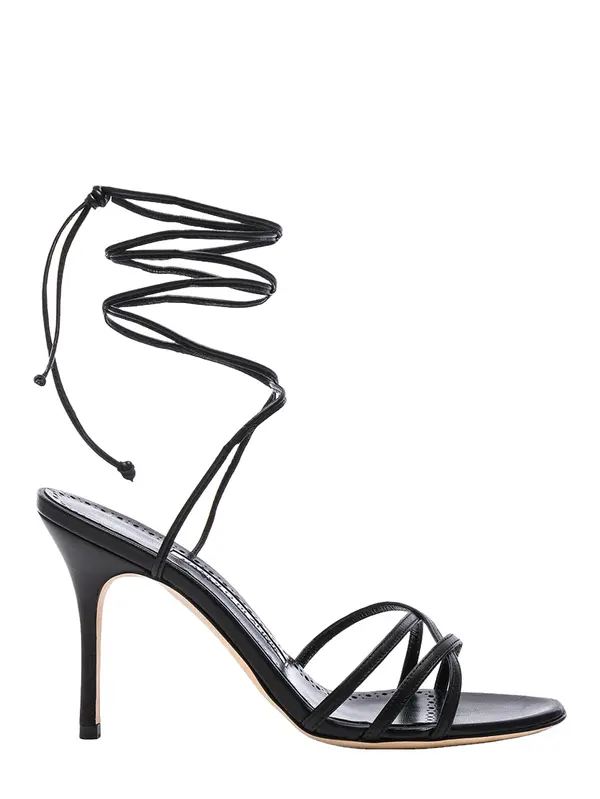 Manolo Blahnik Leather Leva Sandals - Black Nappa