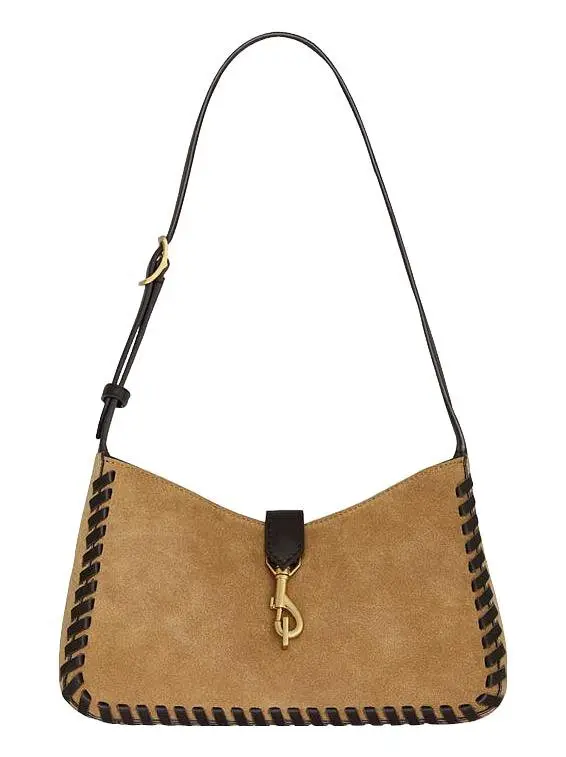 Rebecca Minkoff Megan Suede Shoulder Bag With Whipstitch Trim - Chestnut/fondant
