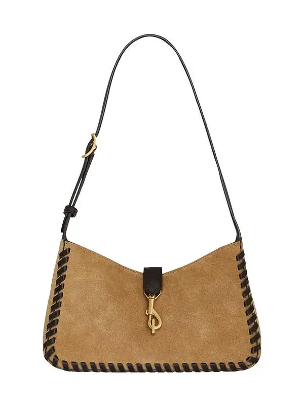 Rebecca Minkoff Megan Suede Shoulder Bag With Whipstitch Trim - Chestnut/fondant