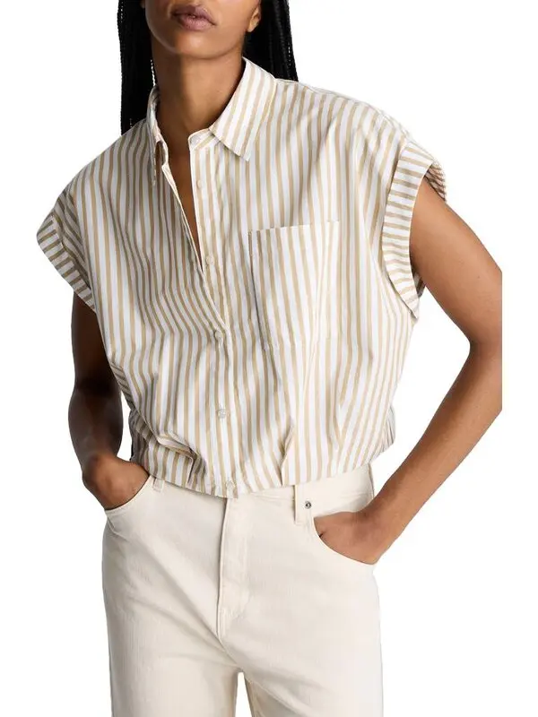 KENNETH COLE Oversized Striped Cotton Button-down Shirt - Pure White/chai