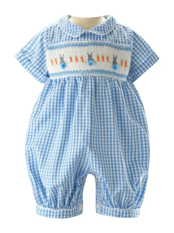 RACHEL RILEY Gingham Bunny Smocked Babysuit - Blue