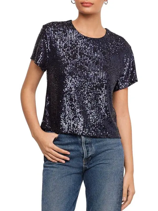 Fifteen Twenty Sequined Crewneck Top - Midnight Blue