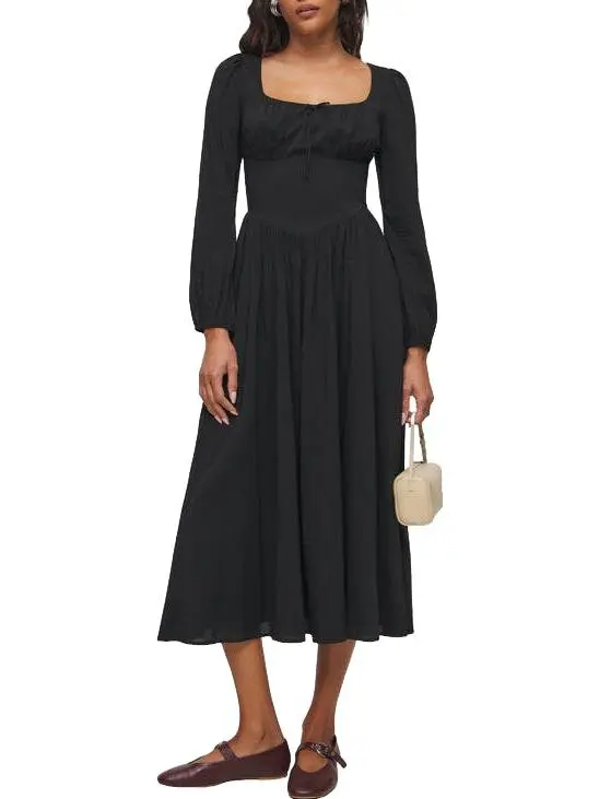 REFORMATION Oria Organic Cotton Midi Dress - Black