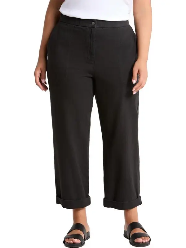 Eileen Fisher Organic Cotton Ankle Straight Leg Pants - Black